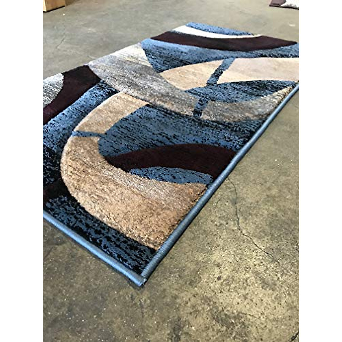 Modern Door Mat Area Rug Contemporary Geometric Blue Burgundy Black & Beige Sculpture Design 248 (2 Feet X 3 Feet 4 Inch)