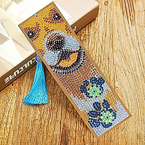 Diamond Painting Bookmark Set Tassel Bookmark Art Craft 5D Shaped Crystal Rhinestone Bookmark Children Adult Beginner Student Gift Diamond Painting Adult Number Kit (Dog)
