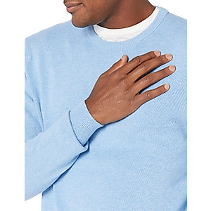 Amazon Essentials Men's Crewneck Sweater, 100% Cotton, Light Blue Heather, Medium, Big & Tall Options Available