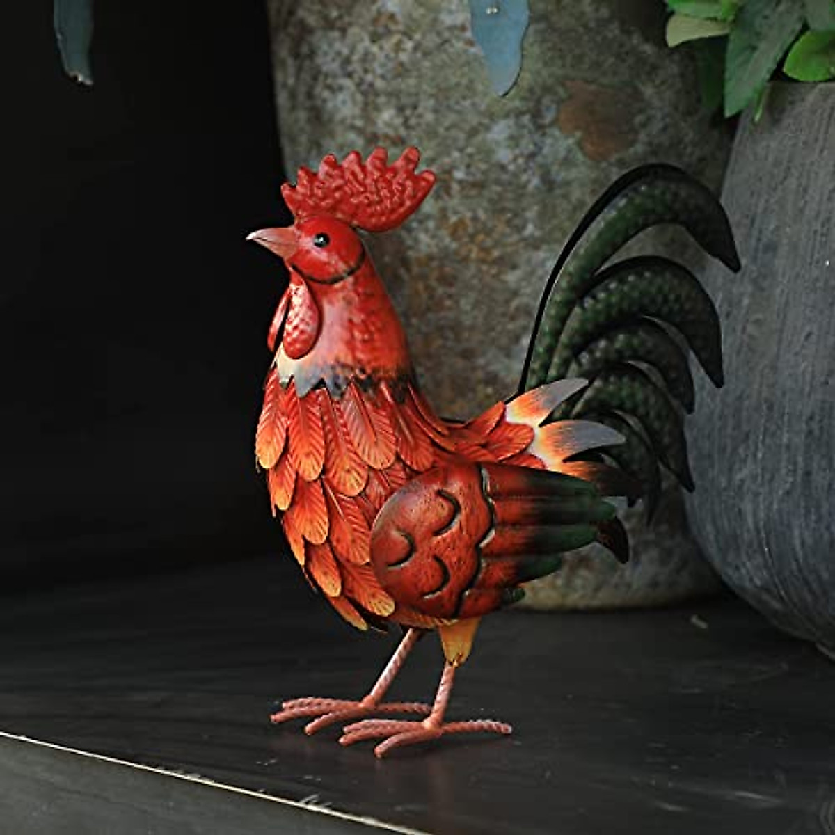 Shorayn Metal Rooster Decor Garden Statue Outdoor Chicken Sculpture Yard Art Kitchen Decor