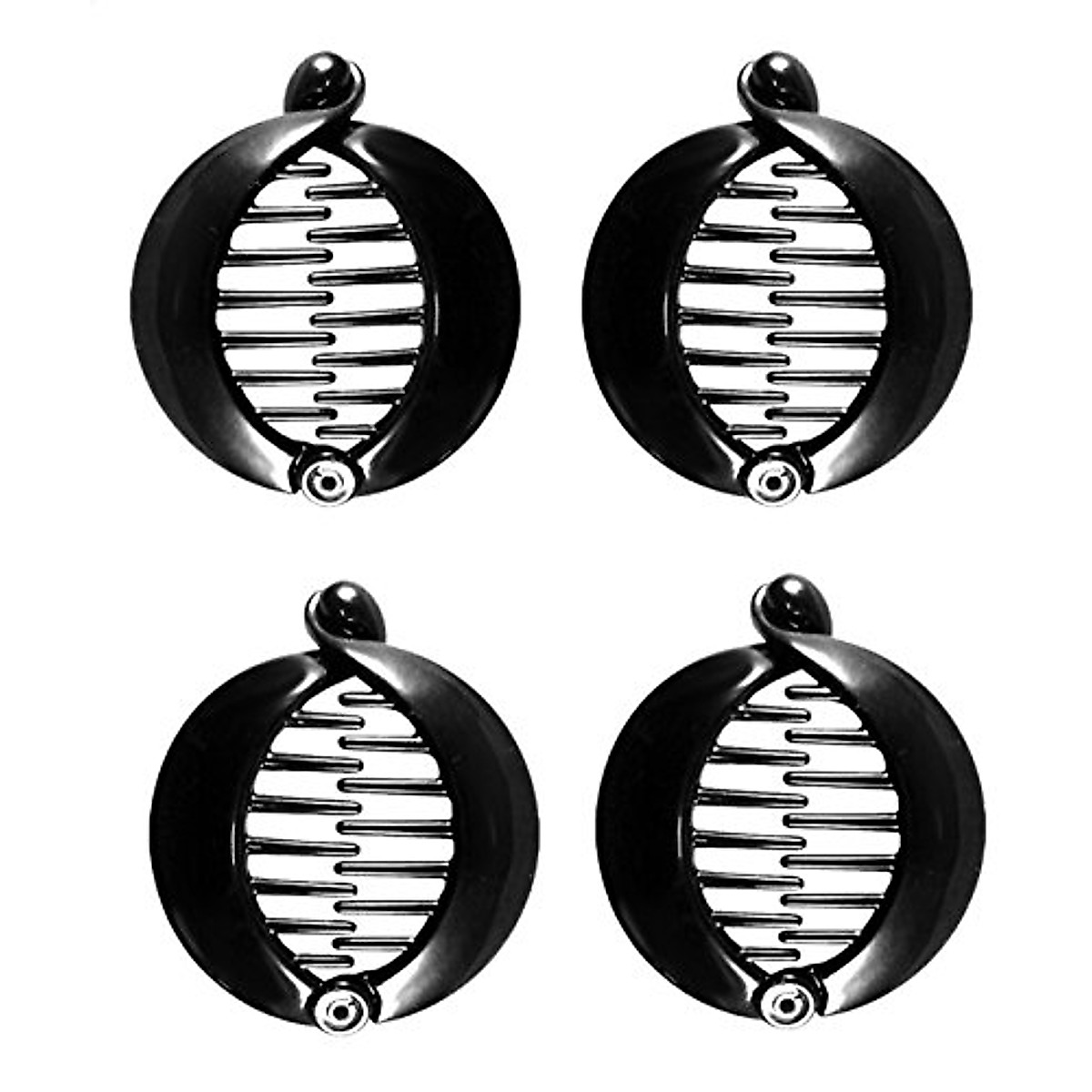 Prettyou 2.5 Inches Effortless Beauty Assorted Side Combs Ponytail Hair Clip Comb Pin Round Banana Clips, Pack of 4 (Black)