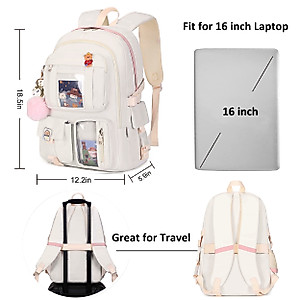 Laptop Backpacks 16 Inch School Bag with Lunch Box Set College Elementary Backpack Cute Lunch Bag Anti Theft Travel Daypack Large Bookbags for Teens Girls Women Kids Students (Beige-Mermaid)