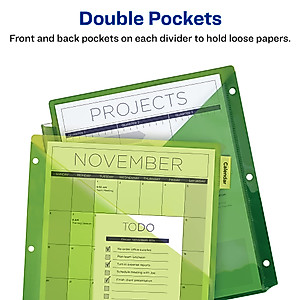 Avery 8-Tab Plastic Pocket Dividers for Home Office or Homeschool Supplies, Insertable Multicolor, 3 Sets (11907)