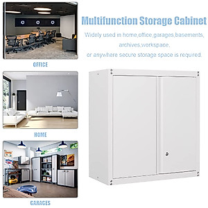 GREATMEET Metal Wall Mount Locking Cabinet with Adjustable Shelf, Garage Storage Cabinet with Locking Doors, Office Filing Cabinet with Lock, Storage Cabinet for Garage, Home Office, Kitchen