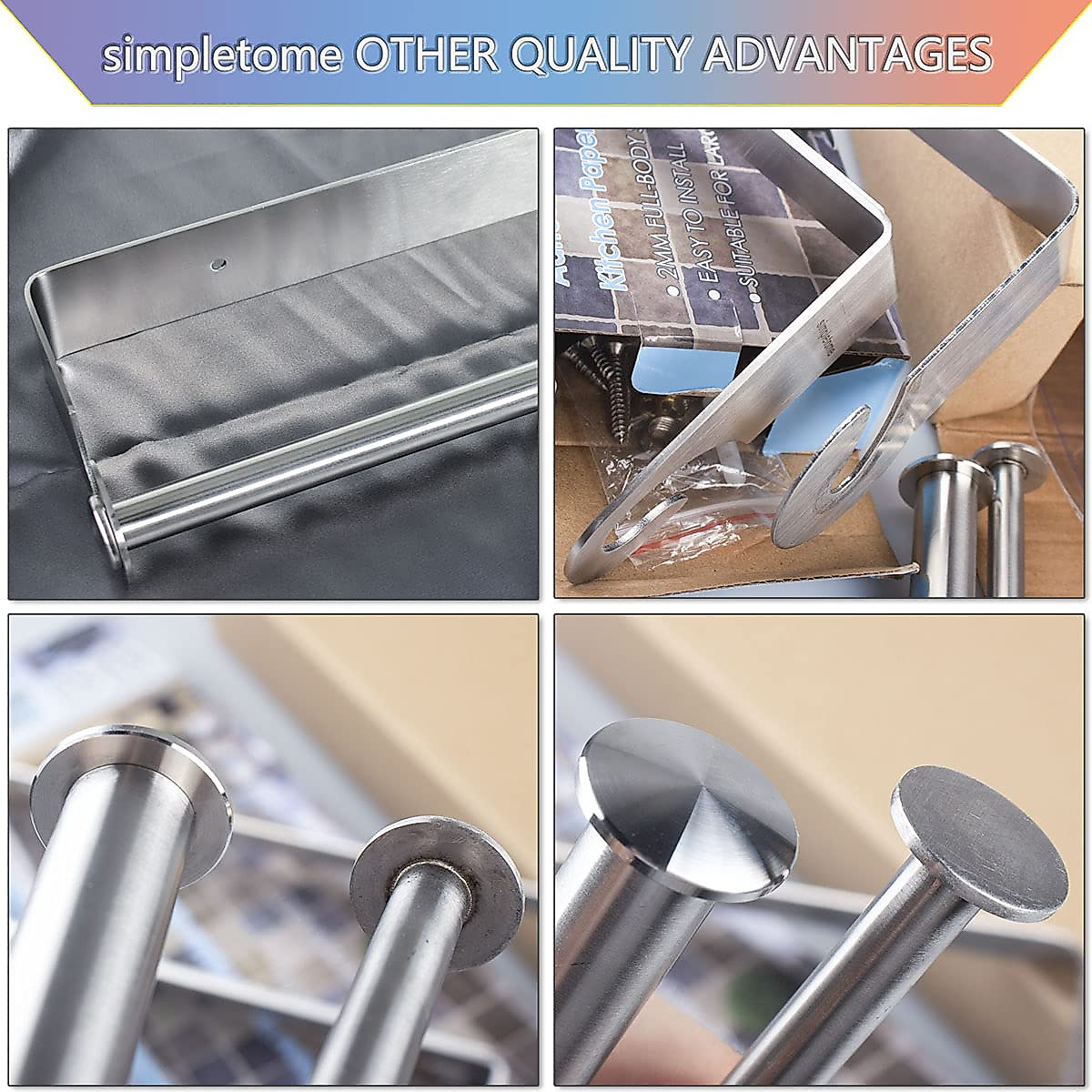 simpletome Kitchen Paper Towels Holder Under Cabinet Adhesive or Drilling Installation Brushed SUS304 Stainless Steel (Silver)