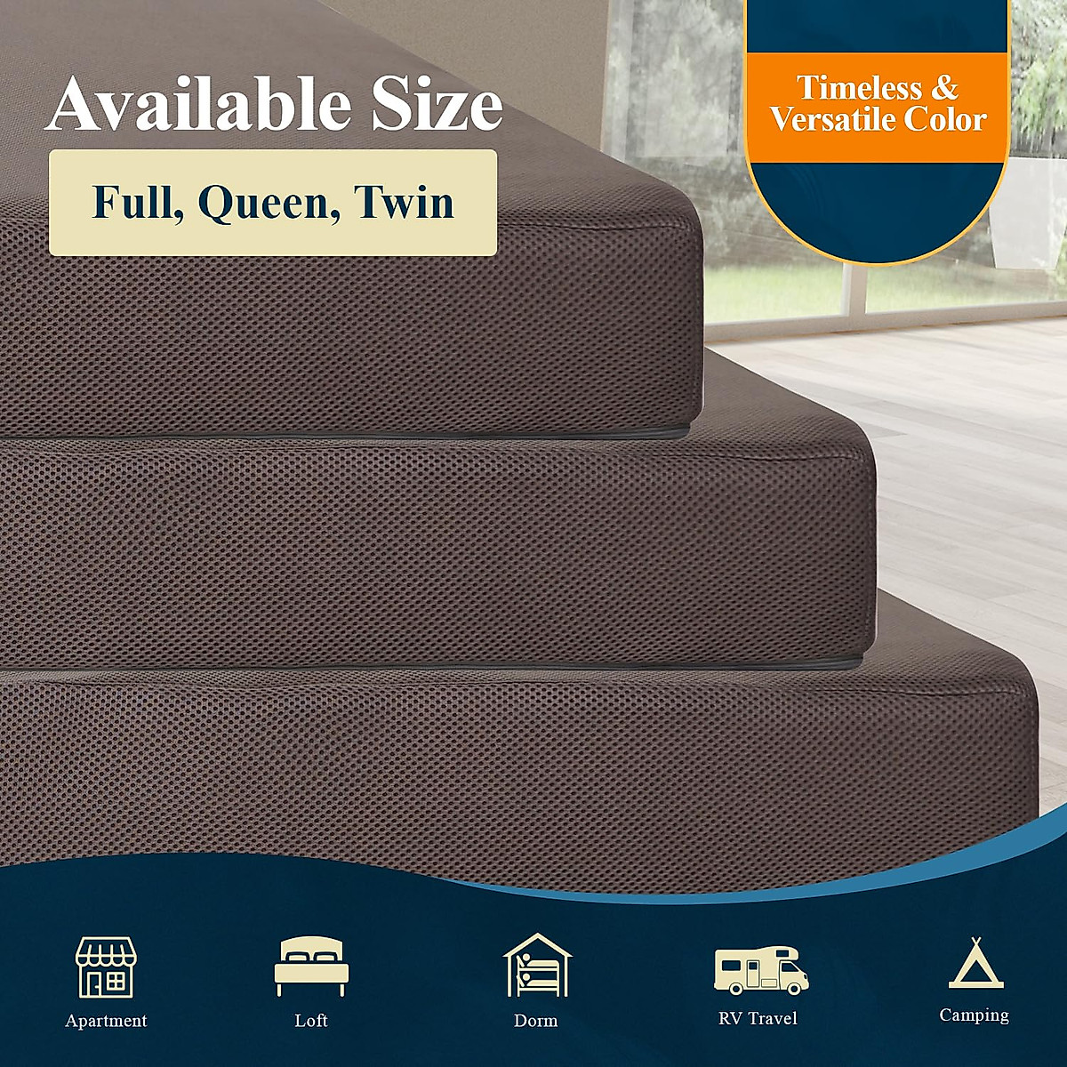 Premium Tri-Fold Mattress by Homease| Folding Foam Mattress Sofa Bed with Washable Cover| Convertible Chair Bed for Home Guest, Room, Office| Travel-Friendly Portable Foldable Mattress (Full)