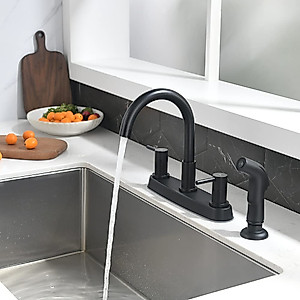 Black Kitchen Faucet, Matte Black Kitchen Faucet with Sprayer, 3 Hole or 4 Hole Matte Black Faucet for Kitchen Sink, Touch Kitchen Faucet with Side Sprayer, TDLKF033B