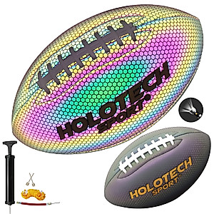 KPASON Football, Holographic Football Official Size 9 Reflective Glowing Footballs for Kids, Teens and Adults, Composite Leather Football