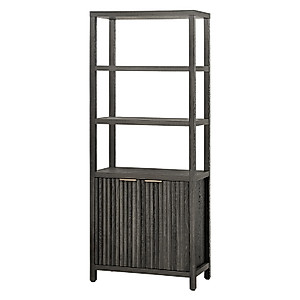 OAKHAM HOME Oxford Bookshelf, Tall Book Shelf with Doors Cabinet, 5-Tier Bookcase, Wooden Bookshelves with Fluted Panel, Large Bookcases with Storage for Living Room Bedroom (Midnight Oak, 1PCS)