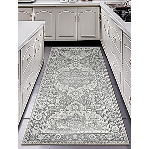 MaxRugrs Kitchen Rug Runner for Hallways 2'6"x6' No Crease Machine Washable Stain Resistant Non Skid Rubber Backing Mat-Bedroom & Laundry - Vintage Floor Carpet Family & Pet Friendly