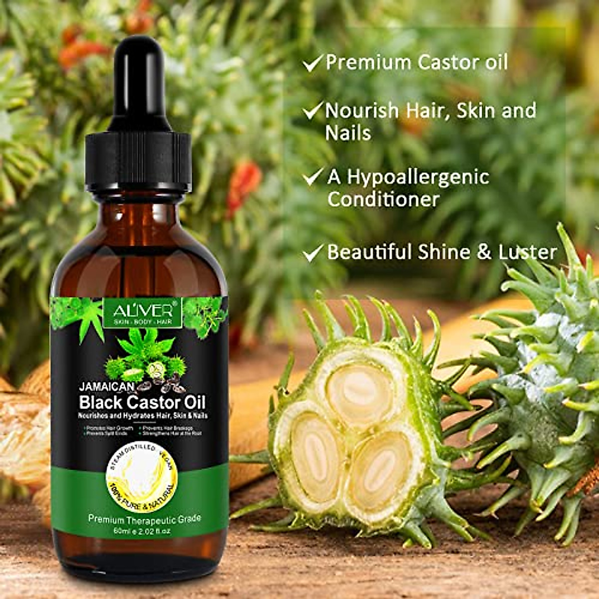 Castor Oil for Hair Growth,Eyelashes And Eyebrows,Jamaican Black Castor Oil,Natural Cold Pressed Hair Treatment Oils,Organic Hair Oil for Dry Damaged Hair,Skin And Nails,2.02 Fl.Oz