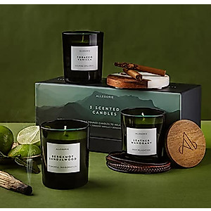 Set of Three Scented Candles for Men | Masculine scents of Bergamot & Sandalwood. Leather & Mahogany, Tobacco & Vanilla | 3 x Natural Soy Wax Candle for Men (5.6oz)