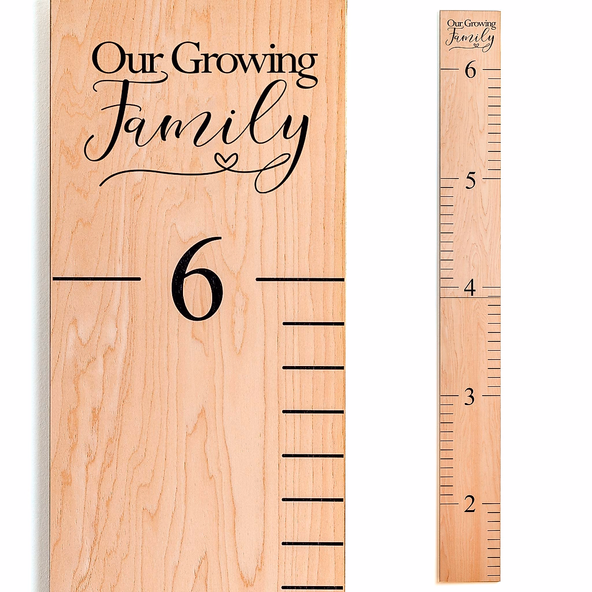 Headwaters Studio Growth Chart for Wall - Height Chart for Kids, Wooden Height Chart, Kids Height Wall Chart, Wall Measurement for Height Kids - Our Growing Family Natural (63"x6.7")