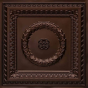 From Plain To Beautiful In Hours 210 Laurel Wreath PVC 2' x 2' Lay-in or Glue-up Ceiling Tile, Mocha, 10 Piece