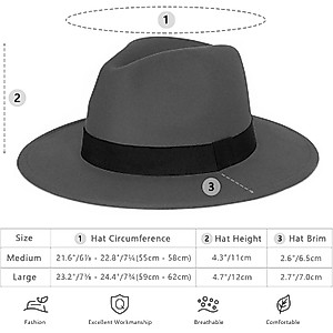 FADACHY Classic Fedora Hat for Men & Women Wide Brim Felt Hat Panama Dress Hat Black Fedora, L Large XL