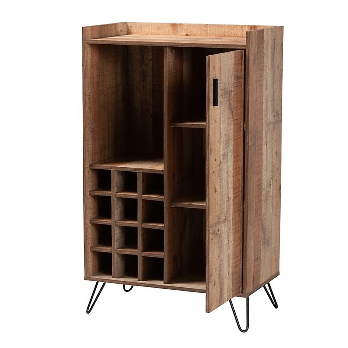Baxton Studio Mathis Modern and Contemporary Rustic Brown Finished Wood and Rose Gold Finished Metal Wine Storage Cabinet