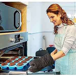 4 Pcs Oven Mitts and Pot Holders,500°F High Heat Resistant Kitchen Oven Mitts with Pot Holders,Long Oven Mitts with Recycled Cotton Infill and Silicone Non-Slip Surface for Baking and Cooking(Grey)