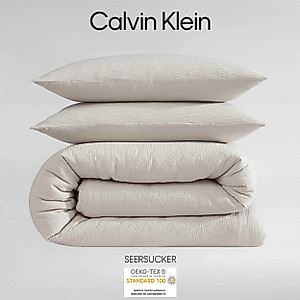 Calvin Klein - King Duvet Cover Set, Super Soft Textured Bedding with Matching Shams, Reversible Home Decor, Oeko-Tex Certified (Seersucker Beige, King)