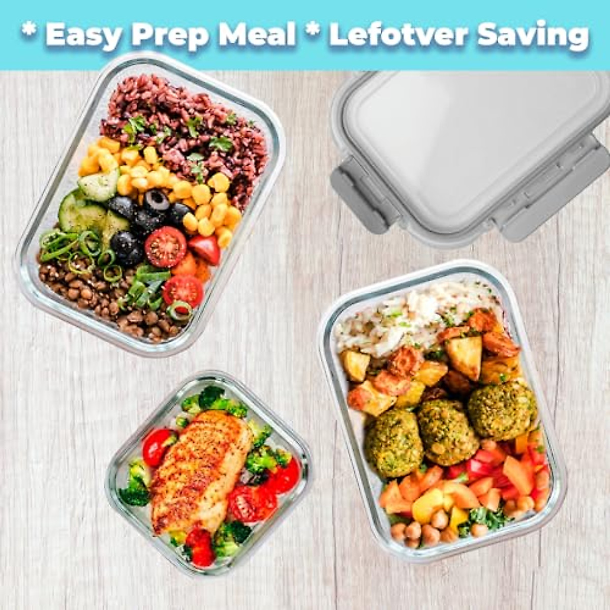 NINJAMO 24 Piece Glass Microwave Dishwasher Safe Storage Prep Meal Containers with Lids Leak Proof (Gray)