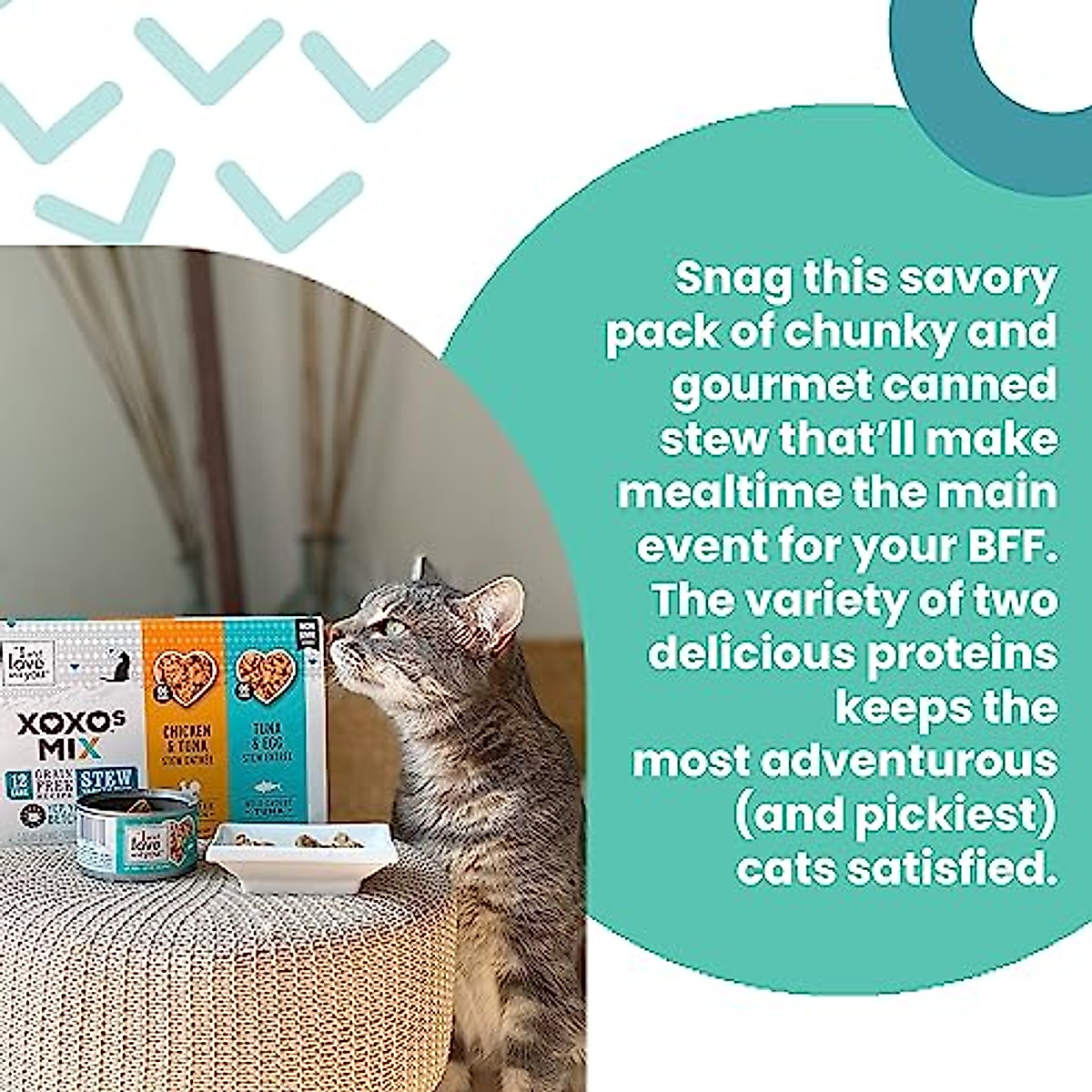 I AND LOVE AND YOU" XOXOs Canned Wet Cat Food, Chicken and Tuna/Tuna and Egg Stew, Grain Free, Real Meat, No Fillers, 3 oz Cans, Pack of 12 Cans