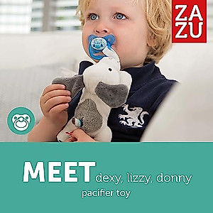 Plush Animal Pacifier Holder - Detachable Universal Paci Toy for Babies & Toddlers, Dexy The Dog White and Grey Stuffed Animal by ZazuKids