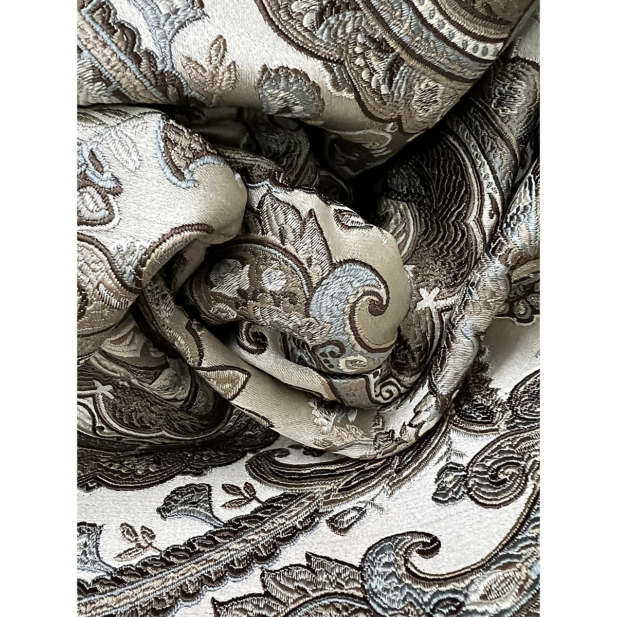 Decora Furnishings Luxurious Woven Jacquard Majestic Damask Fabric for Upholstery, Dining Chairs, Window Treatments, Crafts - Renaissance Rococo Victorian - 54" Width - by The Yard (Beige/Brown)