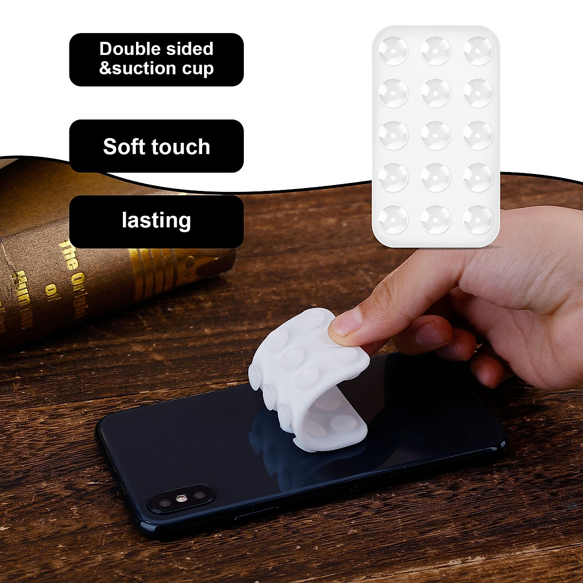 BOXOB Silicone Suction Cup Phone Holders, Double Sided Suction Cup Multipurpose Rectangle Phone Suction Mount for Car Mini Suction Cup Mat for Mobile Power Mobile Phones (White)