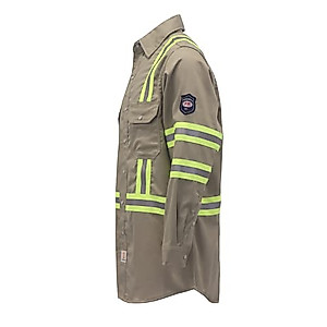 BOCOMAL FR Shirts Hi Vis/High Visibility Flame Resistant/Fire Retardant Shirt 7.5oz Khaki FR Shirts for Men