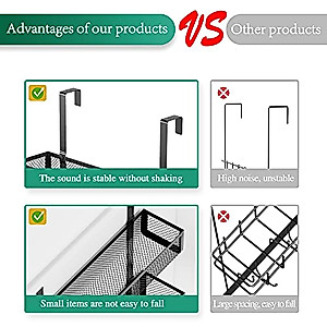 AMOOSON Over The Door Hooks Organizer Hanger, Coat Hooks Towel Rack with 2 Mesh Basket 5 Hooks Hanging Storage Spice Rack for Bathroom Bedroom Kitchen Over The Door Storage Organizer, Black