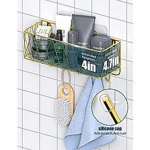 Iperlife Adhesive Shower Caddy Basket Shelf, Bathroom Shampoo Organizer Shelves, Kitchen Storage Rack, No Drilling Wall Mounted Rustproof Shower Shelf for Inside Shower - 2 Pack (Gold)