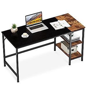 JOISCOPE Study Computer Desk for Home Office,Small Working and Writing Desk with Wooden Storage Shelf,2-Tier Industrial Morden Laptop Table with Splice Board,60 inches(Black Oak Finish)