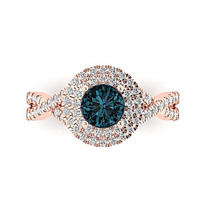 Clara Pucci 1.40 ct Round Cut Solitaire halo Natural London Blue Topaz Engagement Promise Anniversary Bridal Ring 18K Rose Gold 8.5