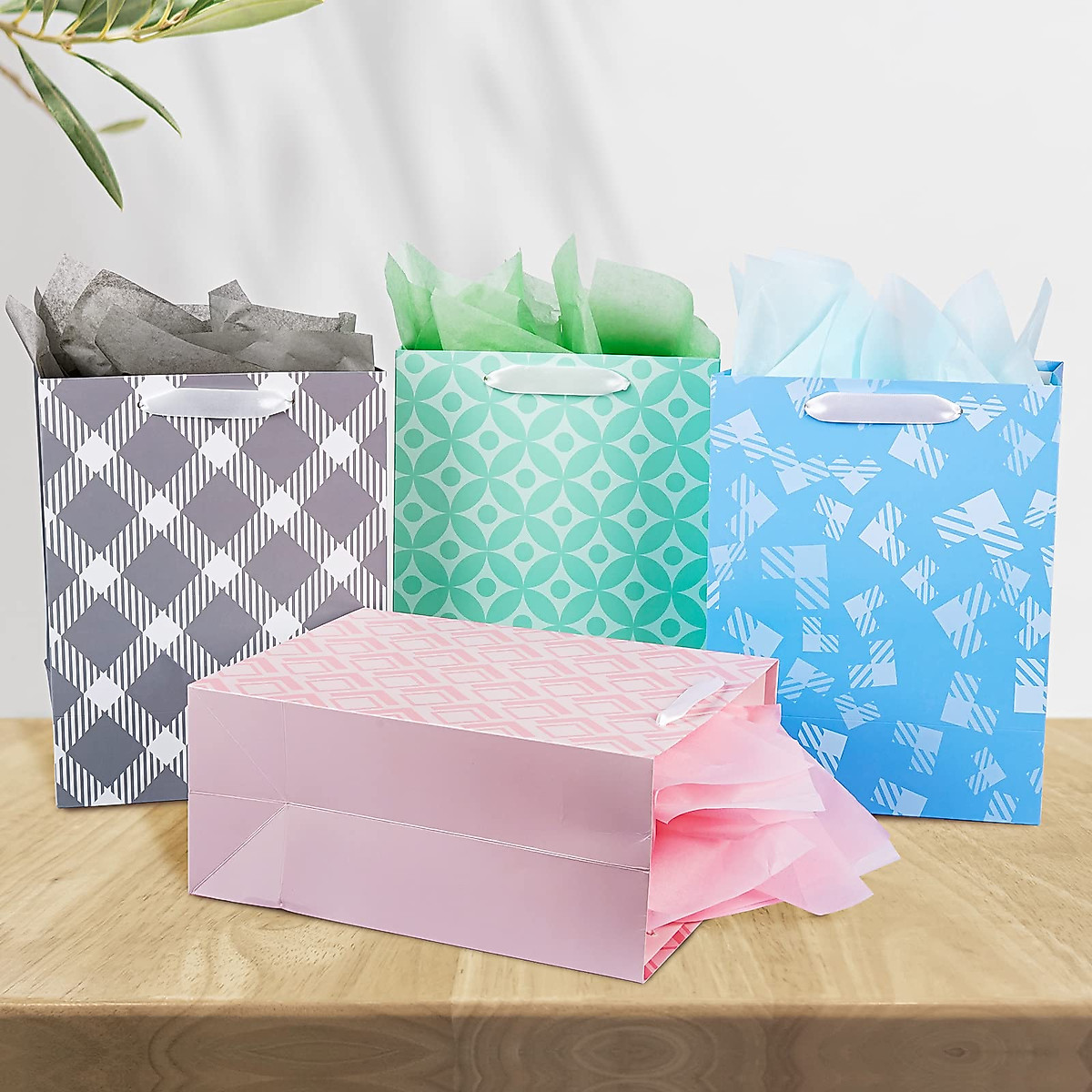 12 Pack Gift Bags Assorted Sizes and Designs, Gift Bags Bulk with Tissue Paper (5 Medium 8", 4 Large 11", 3 Extra Large 14") for Birthday, Baby Showers, Bridal Showers, Easter Day Any Occasion