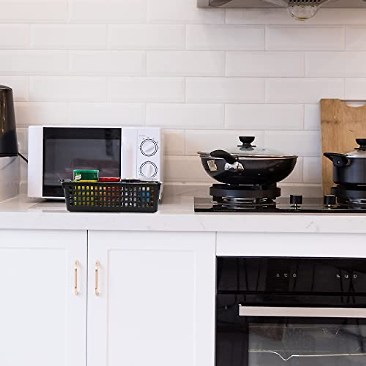 Vababa Plastic Desk Organizer Basket, Slim Storage Basket, Pack of 6, black