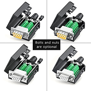 JUXINICE 2Packs DB9 Serial Adapters No Soldering Needed. D-SUB 9-pin RS232 RS485 Adapter to Terminal Connector Signal Module with Bolts Nuts and Screwdriver (1PCS Male+1PCS Female)