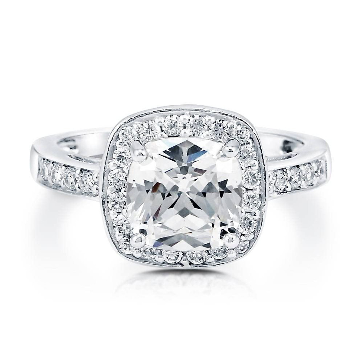 BERRICLE Sterling Silver Halo Wedding Engagement Rings Cushion Cut Cubic Zirconia CZ Ring for Women, Rhodium Plated Size 8