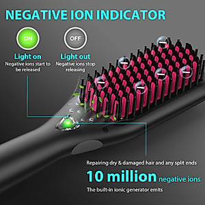 MiroPure Hair Straightener Brush Heated Straightening Brush with Ionic Generator, 30s Fast MCH Ceramic Even Heating, 11 Temperature Control, Professional Straightener Comb for Straightening (Black)