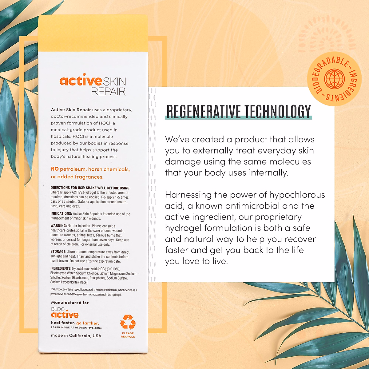 Active Skin Repair First Aid Healing Skin Hydrogel - Natural & Non-Toxic Repairing Ointment with Hypochlorus Acid for Minor Cuts, Wounds, Scrapes, Rashes, Sunburns, & More, HSA/FSA Eligible, 3 oz