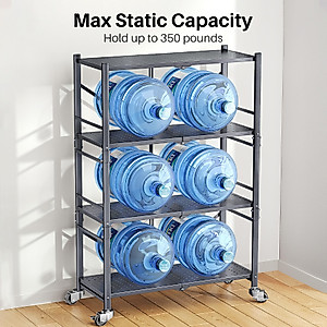Folding Storage Shelves Metal Garage Shelving - 4 Tier Heavy Duty Foldable Shelf with Wheels, Grey