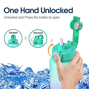 Y&3 64oz Half Gallon Water Bottle with Straw & Time Marker, Leakproof, BPA Free Tritan Water Jug, Motivational Water Bottle with Handle, For Outdoor, Fitness, Gym (Green/Purple Gradient, 64oz)