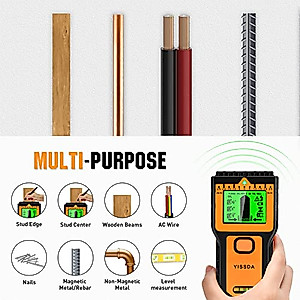 YISSDA Stud Finder Wall Scanner, Upgraded 8 in 1 Magnetic Stud Sensor Wall Detector, with Bubble Level, Nail Beam Finders Center and Edge for Wood AC Wire Metal Studs Joist Pipe, with HD LCD Screen