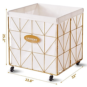 Wimarsbon Laundry Baskets,Collapsible Laundry Basket with Wheels,Removable Lined for Easy Cleaning Storage Basket,Sturdy Metal Frame for Clothes Storage for Living Room (210L-LD-Gold)