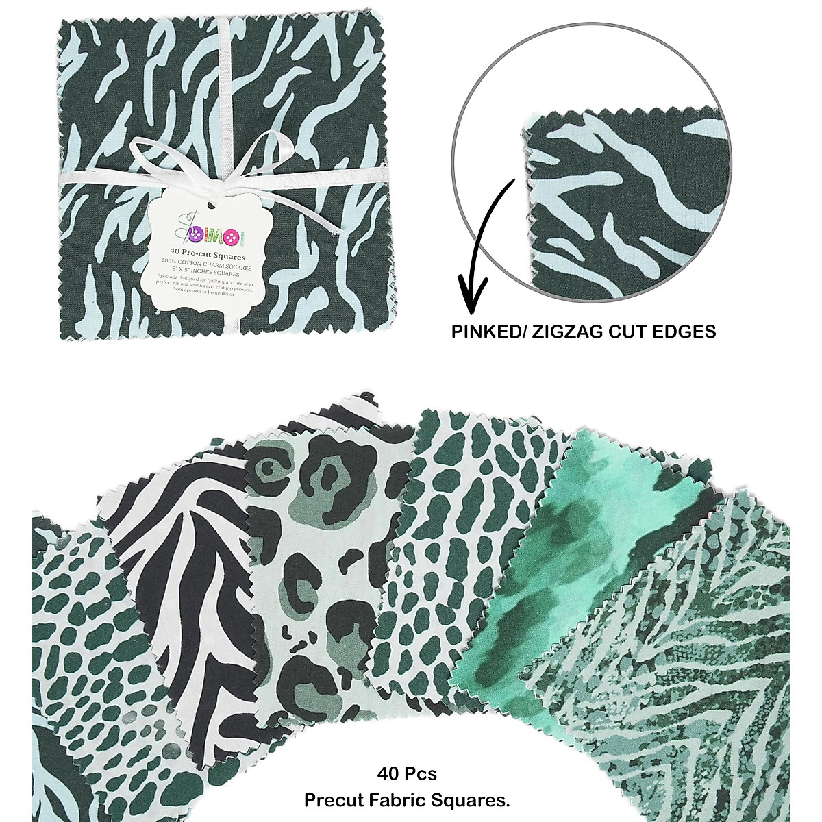 Soimoi Precut 5-inch Animal Skin Prints Cotton Fabric Bundle Quilting Squares Charm Pack DIY Patchwork Sewing Craft