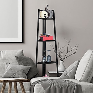 LAZYLAND Corner Shelf 65 Inch Tall Bookcase 5 Tier Corner Bookshelf Corner Ladder Shelf Small Bookshelf Antique Plant Rack Freestanding for Bathroom, Kitchen, Living Room, Bedroom, Home Office