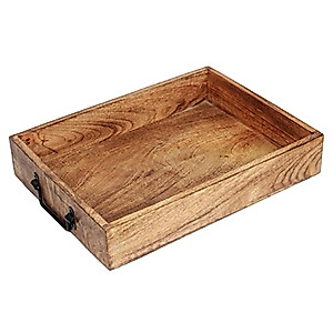 Wooden Decorative Serving Tray with Metal Handles | Wood Trays for Breakfast in Bed, Lunch, Dinner, Appetizers, Patio, Ottoman, Coffee Table, Party (15" X 11" x 2.75")