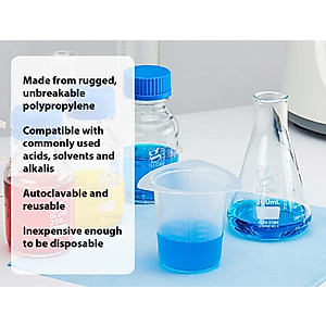 Globe Scientific 3642 Clarified Polypropylene Three Corner Graduated Beaker, Economy Style, 250mL Capacity, Pack of 100