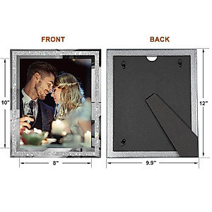 IZIDDO 8x10 Picture Frames Set of 2, Glitter Photo Frame for Tabletop, Silver Glass Picture Frame, Graduation Gifts for Her, Horizontally or Vertically