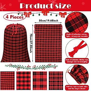 Shappy 4 Pcs Large Christmas Gift Bags 28 x 20 inches Drawstring Fabric Gift Bags Christams Bags for Xmas Presents Holiday Favors(Black-red)