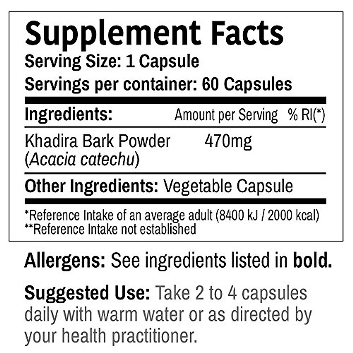 DR WAKDE'S Khadira Capsules (Khaira, Acacia Catechu, 60 Veg Caps, Plant-Based Supplement, Ayurvedic Herb, All Natural, Vegan)