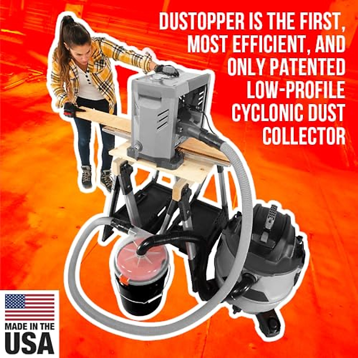 The Dustopper PRO, Separator Only (elbows & hose sold separately). Up to 99.9% efficient, low-profile dust separator connect to existing 2-1/2" hoses & fittings. Gasket & latches fit well to bucket.